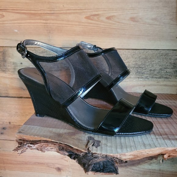 Bandolino | Shoes | Bandolino Black Patent Mesh Front Faux Snake Skin ...